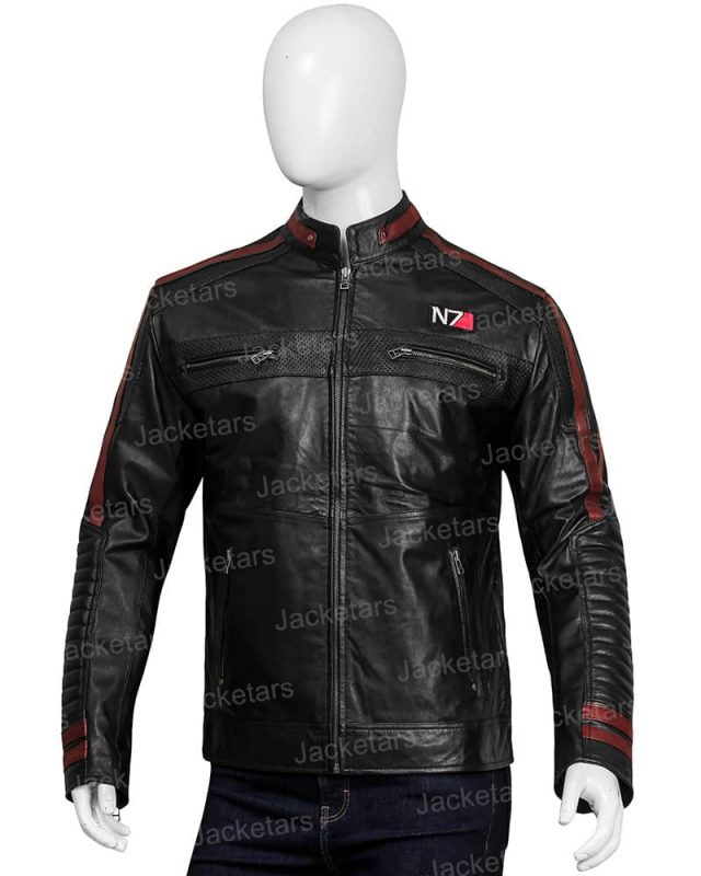 Men N7 Mass Effect 3 Biker Jacket | N-7 Black Leather Jacket