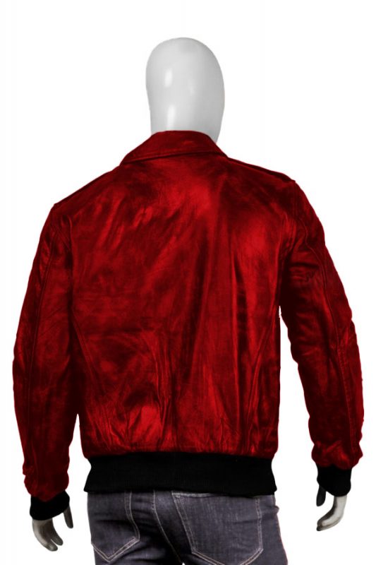 Mens Real Sheepskin Bomber Red Jacket | Mens Bomber Leather Jacket