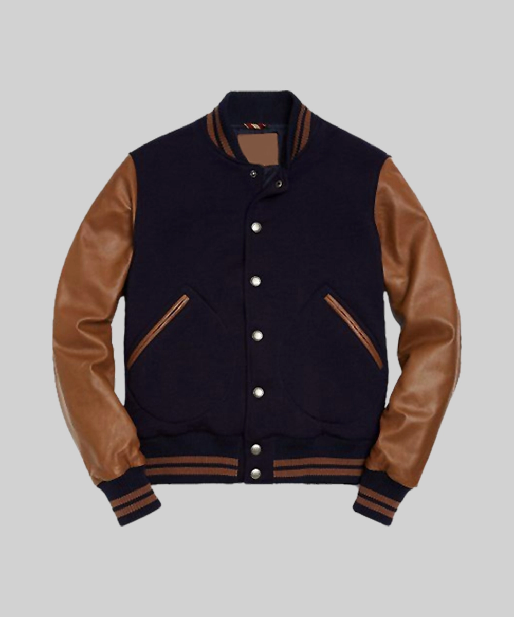 Mens Blue Lettermen Varsity Jacket | Varsity Jacket With Leather Sleeves