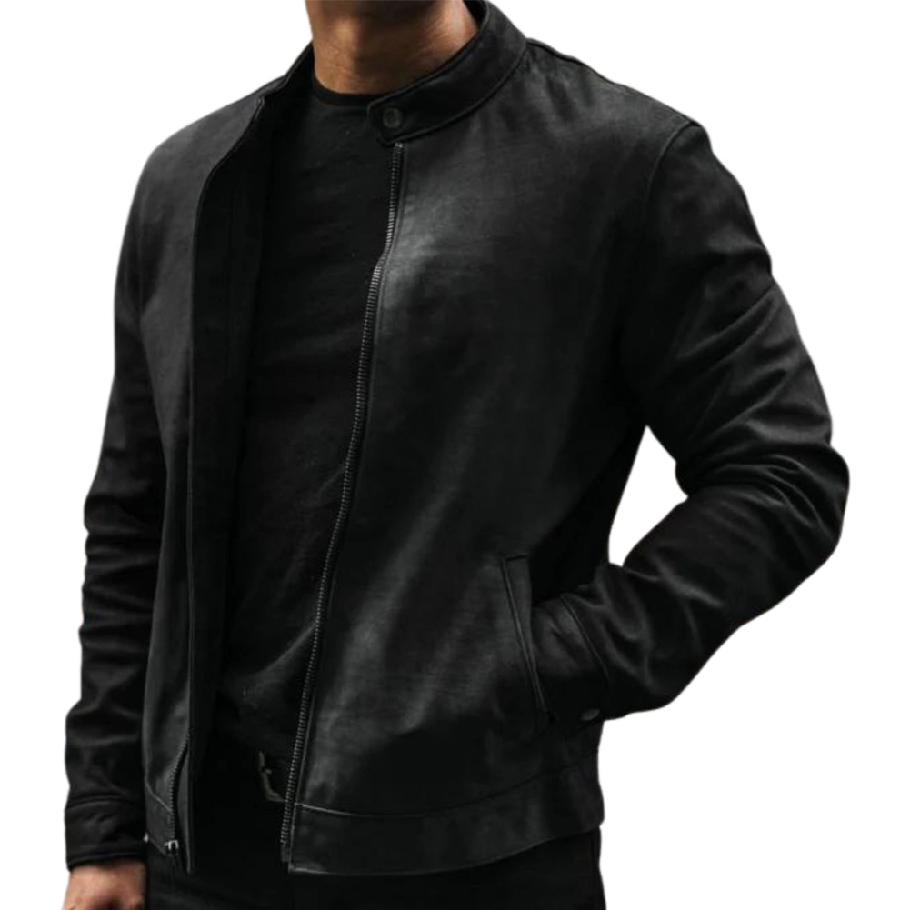 Snap Tab Collar Leather Jacket | Snap Tab Collar Button Jacket