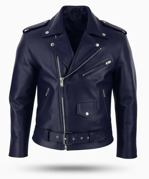 Blue Runway Biker Leather Jacket | Runway Biker Blue Jacket